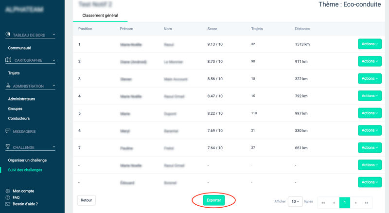 Comment exporter les résultats d'un challenge ? – Centre d'aide - DriveQuant